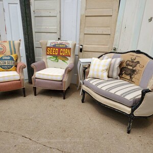 SOLD Creative Custom Reupholstery Pair of Vintage Swoop Wingback Accent ...