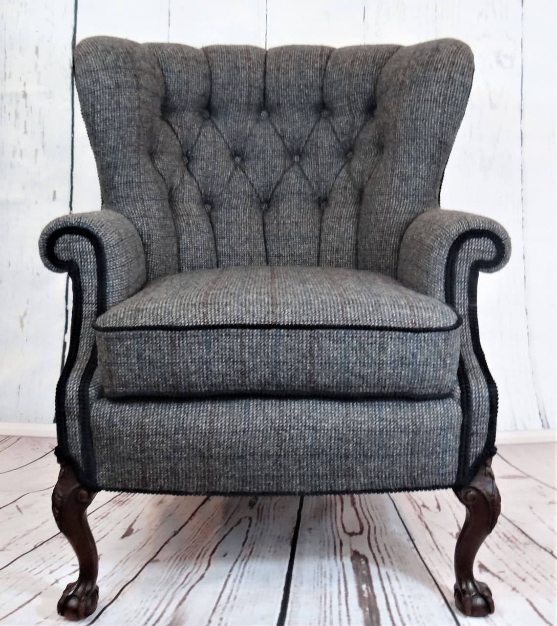 SOLD Cozy Antique Tufted Wingback Accent Chair Upholstered in - Etsy