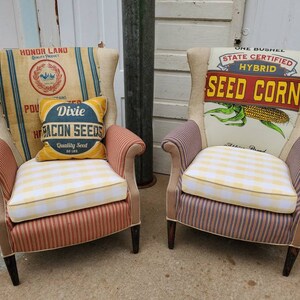 SOLD Creative Custom Reupholstery Pair of Vintage Swoop Wingback Accent ...