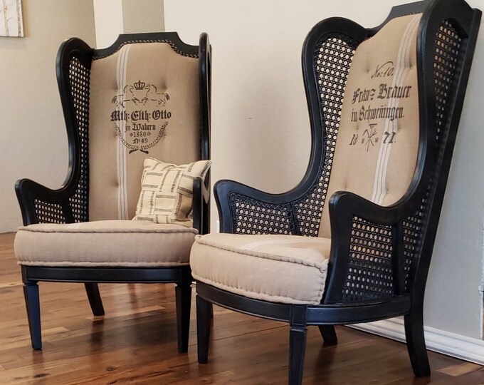SOLD CUSTOM RECREATE Pair of Similar Cane Wingback Chair - Etsy