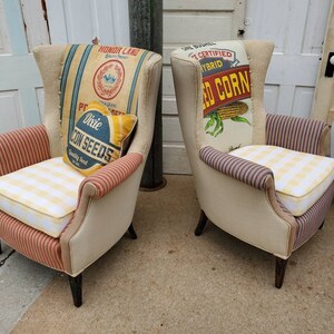 SOLD Creative Custom Reupholstery Pair of Vintage Swoop Wingback Accent ...