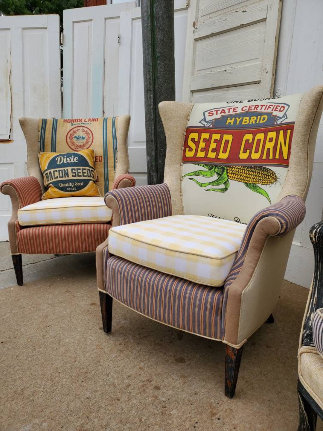 SOLD Creative Custom Reupholstery Pair of Vintage Swoop Wingback Accent ...