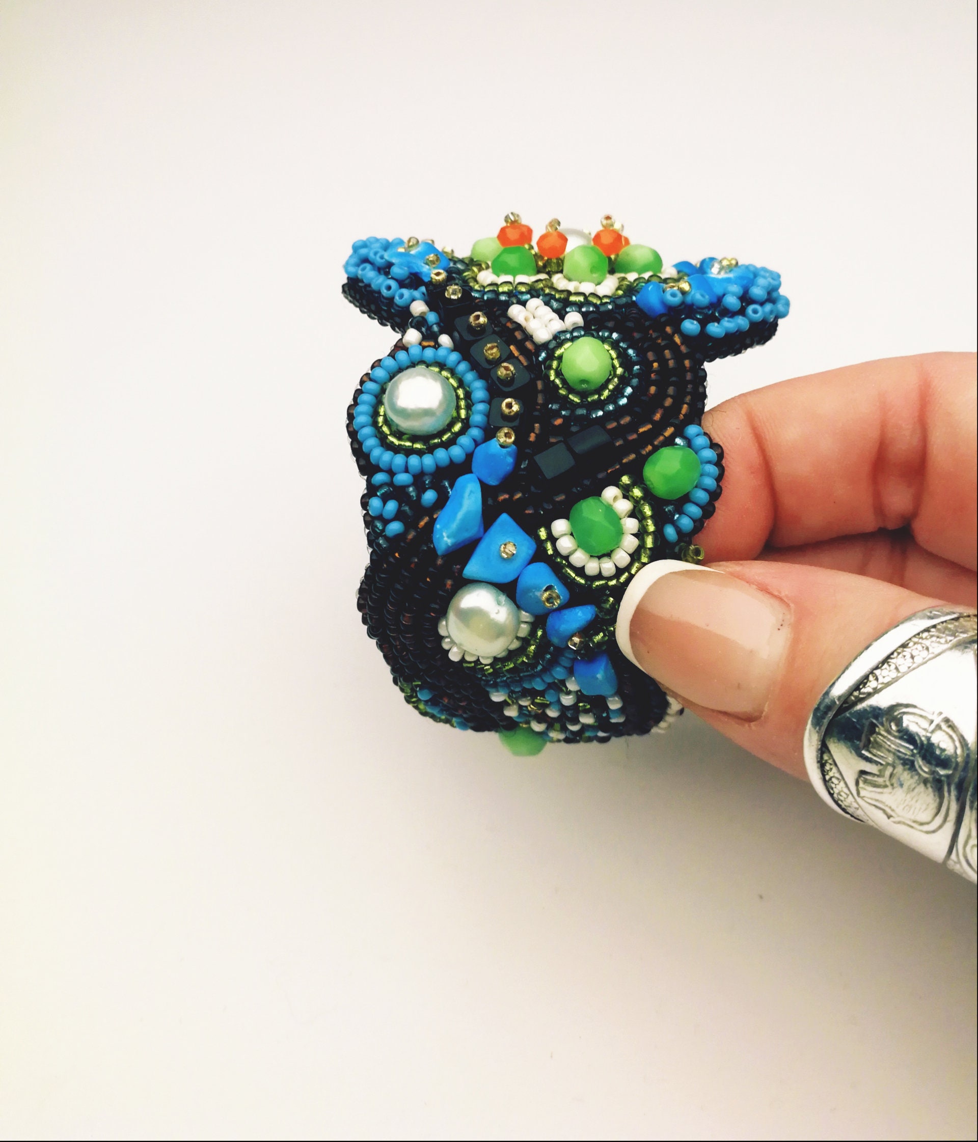 Unique Bead Embroidery Cuff Bracelet Unique Multicolour Beaded - Etsy