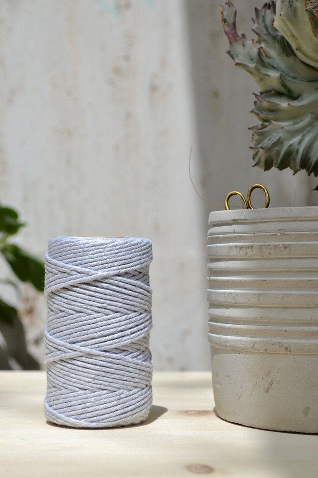 Cotton Rope 2mm, Light Grey, Single Strand, 50 Meters 54 Yards, 100% ...