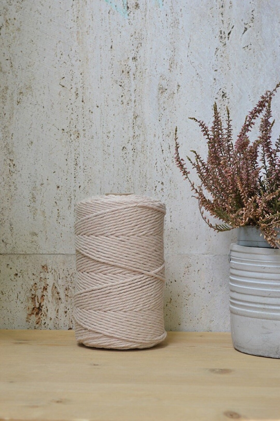 Cotton Rope 3mm, Creme Pink, Single Strand, 200 Meters (218 Yards), 100 ...