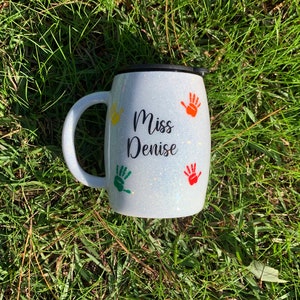 Preschool Teacher Gift Glittered Travel Mug, Custom Glittered Tumbler ...