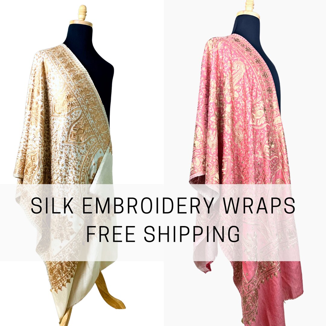 Silk Embroidery Warm Shawl for Womenlarge Winter Wrapkashmiri ...