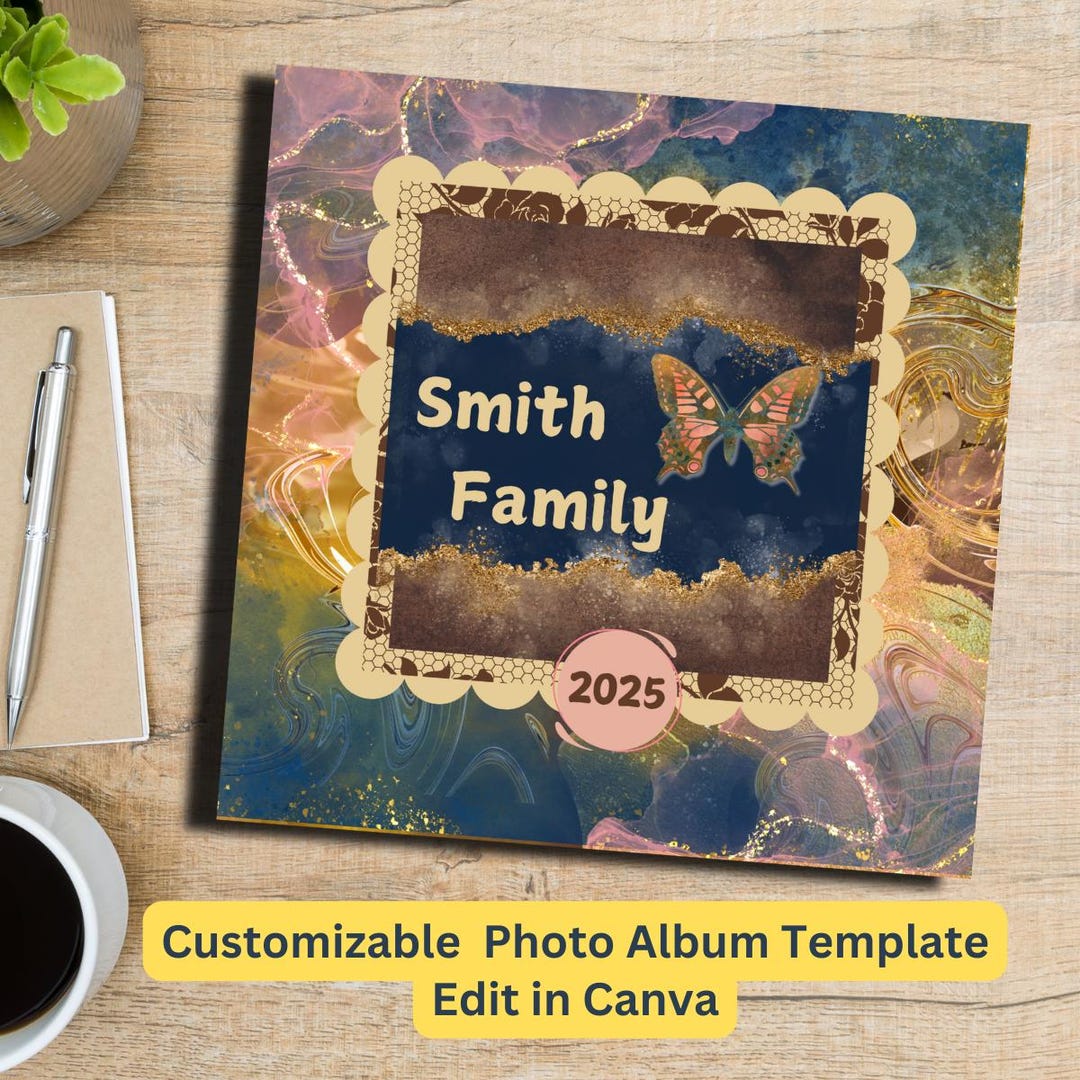 Printable Premade Photo Album Cover Template With Butterfly ...
