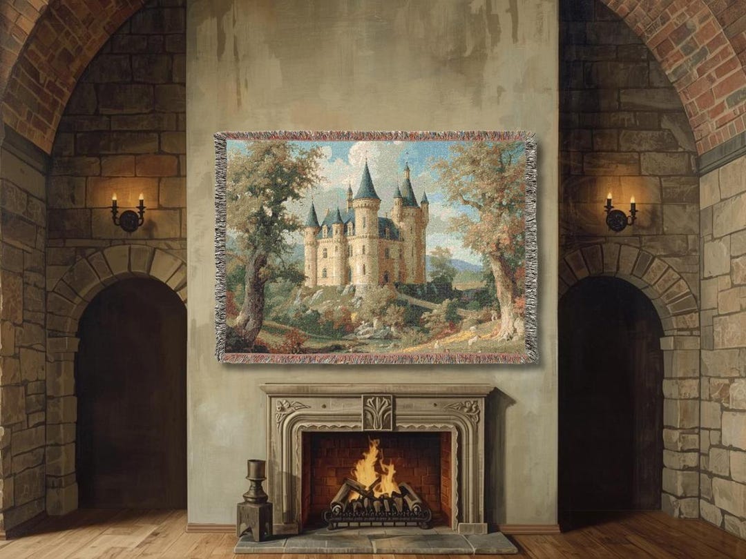 Woven Castle Tapestry Blanket Art Textile Wall Hanging Decor Medieval ...
