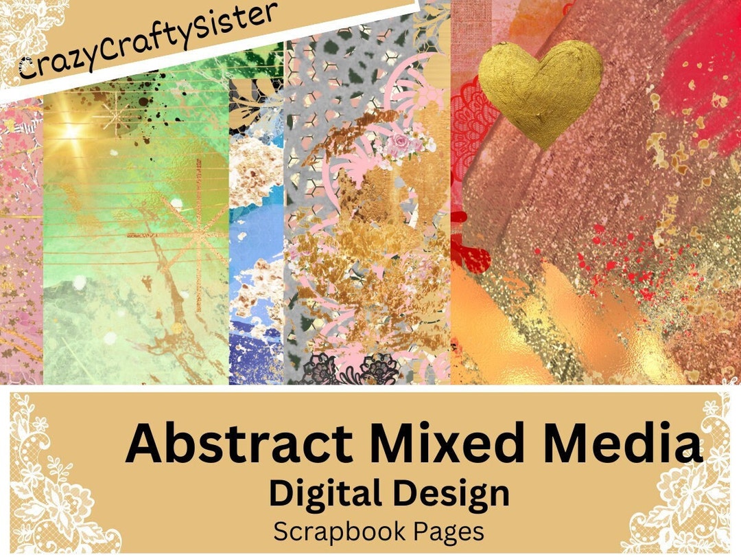 Abstract Mixed Media Digital Design Scrapbook Pages - Etsy