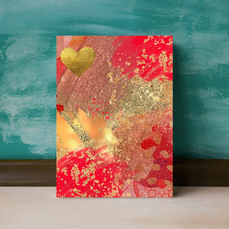 Red Abstract Printable Wall Art, Red and Gold Maximalist Decor for ...