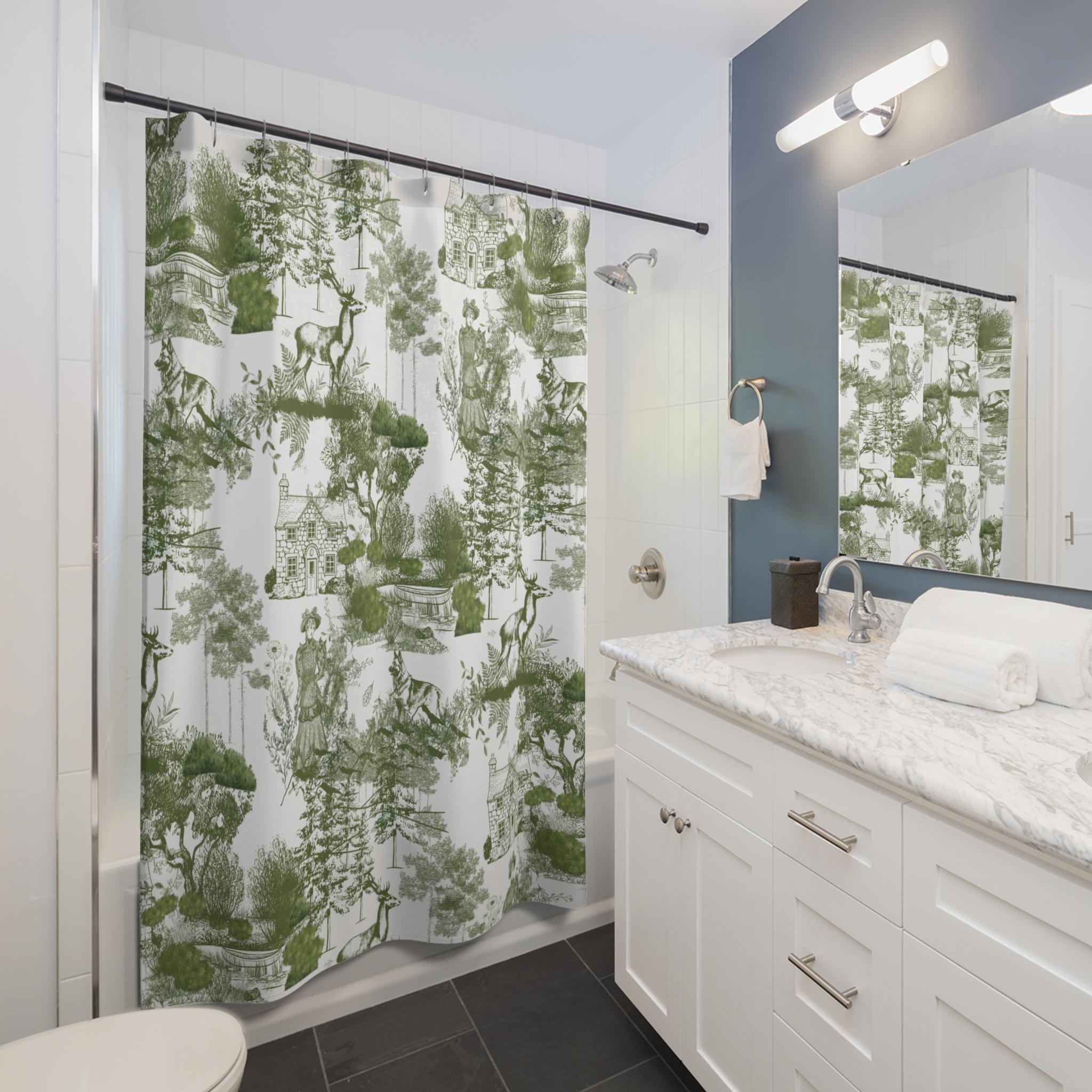 Green Toile Shower Curtain Sage Green Toile Pattern French Countryside ...
