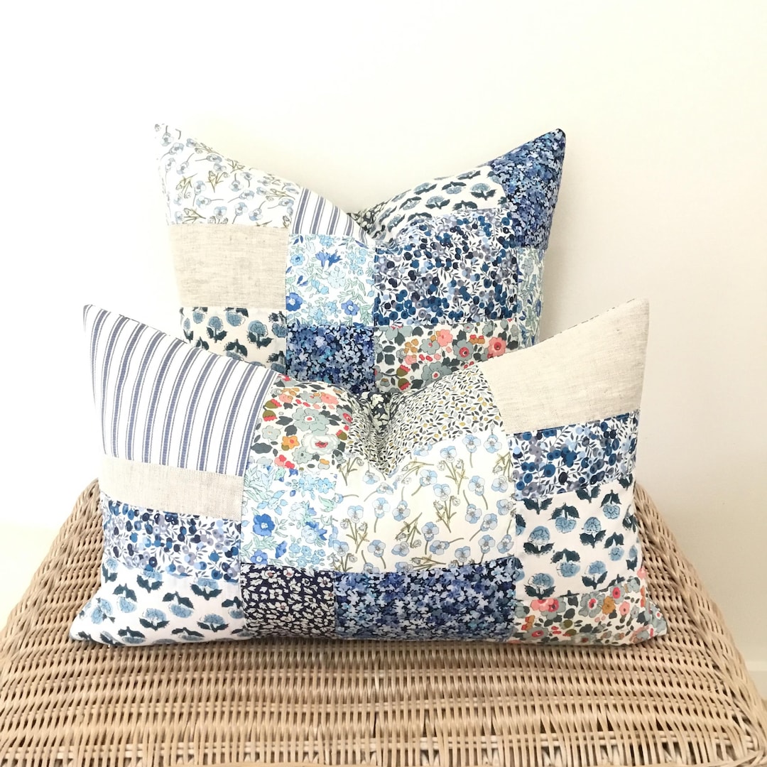 Patchwork Pillow Pretty Blue Cushion Liberty Pillows Made in Australia ...