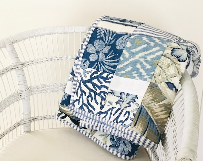 Hamptons Style Throw, Blue and White Chair Quilt, Patchwork Coverlet ...