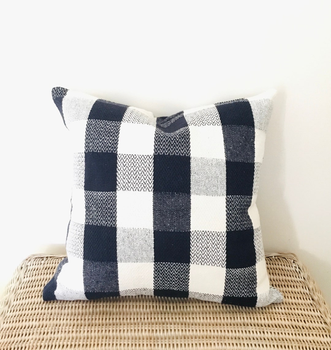 Navy Check Cushions, Boys Room Decor, Buffalo Check Pillows, Farmhouse ...