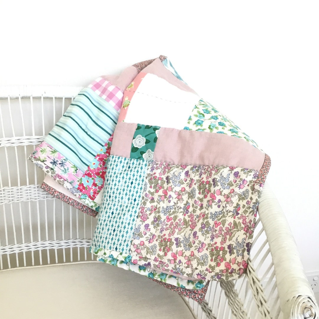 Patchwork Cot Quilt,handmade Chair Throw, Lap Quilt, Nursery Decor ...