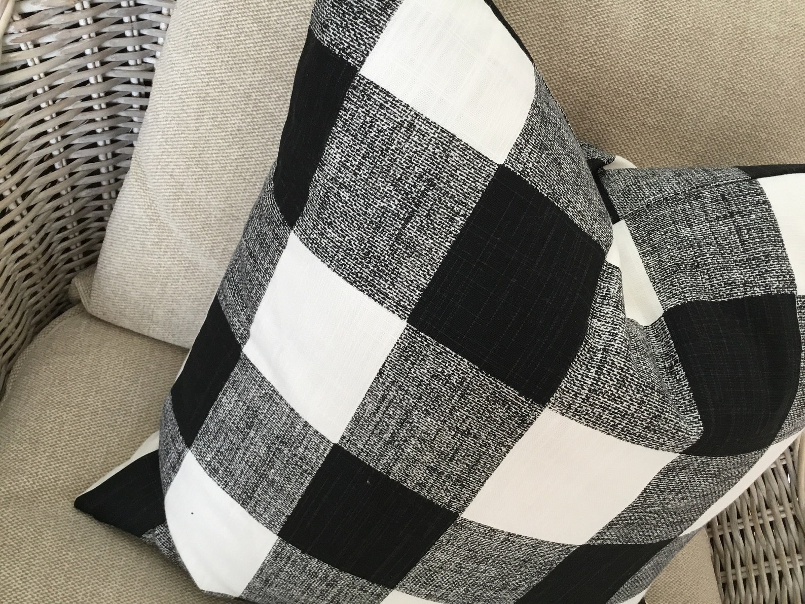 Buffalo Check Pillow Covers in Black and White Coastal Decor - Etsy