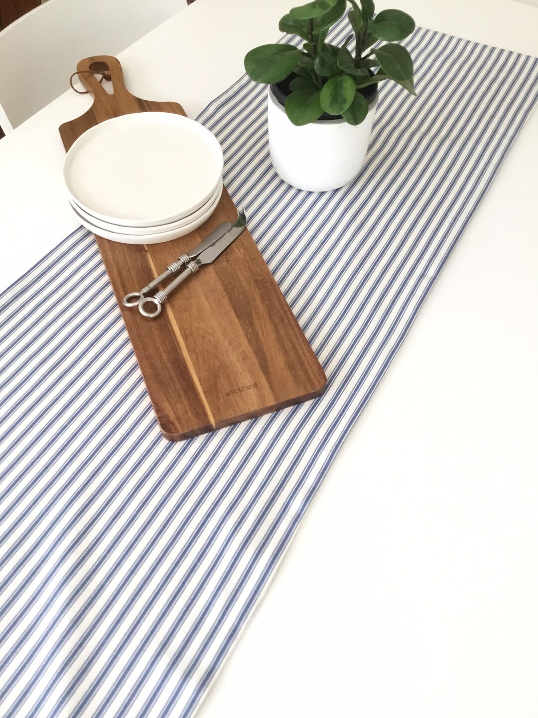 Custom Made Striped Table Runner, Blue Ticking Table Scarf, Coastal ...