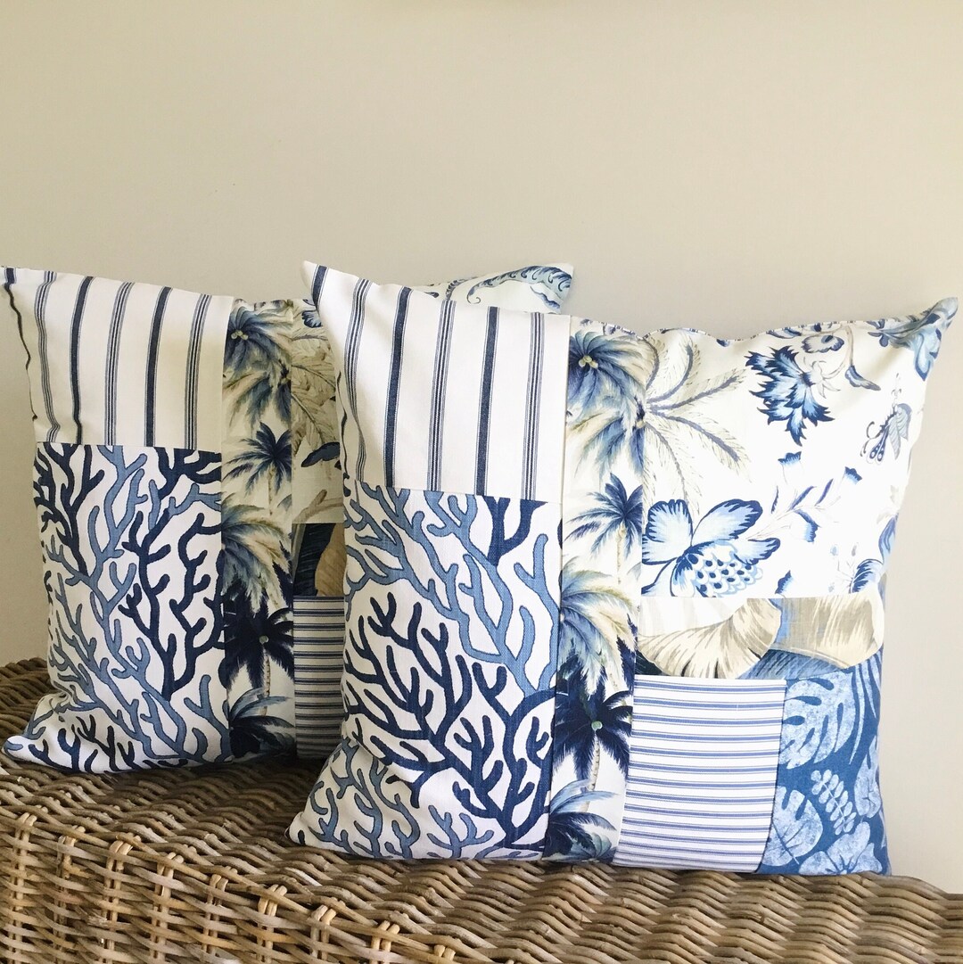 Patchwork Cushions Hamptons Style Beach House Pillows Coastal Decor ...