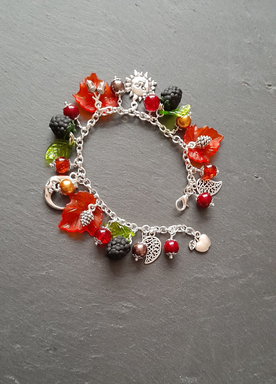 Mabon Charm Bracelet Silver Plated Autumnal Pagan Jewelry Fall Harvest ...