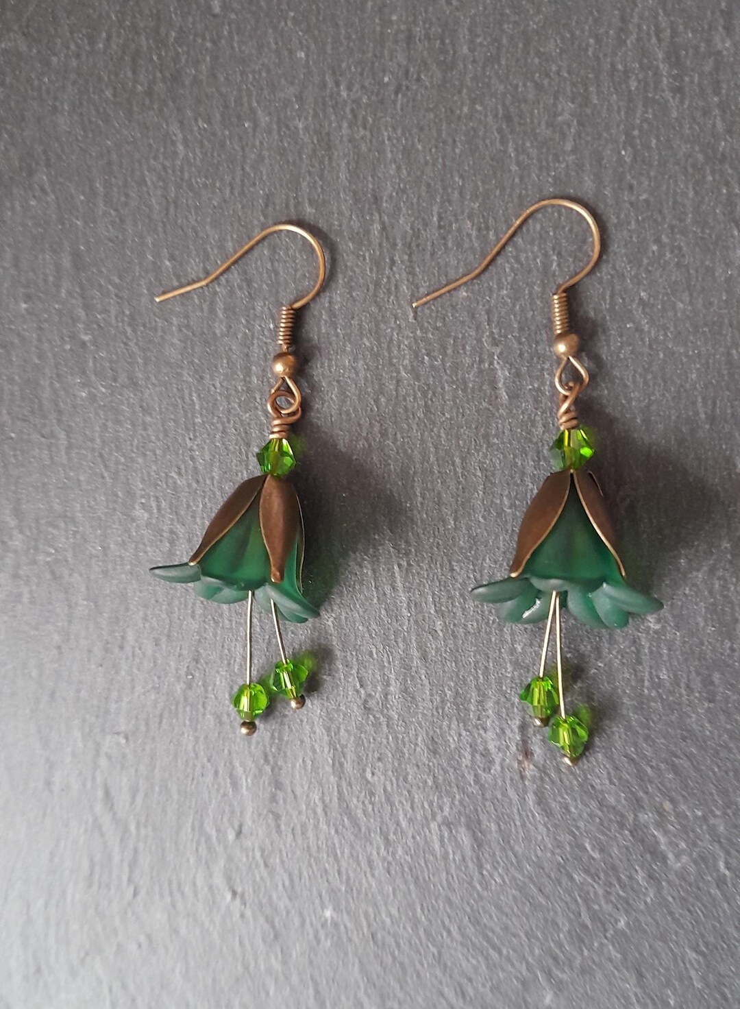 Tinkerbell Inspired Flower Fairy Earrings Bronze Bell Flowers Green - Etsy