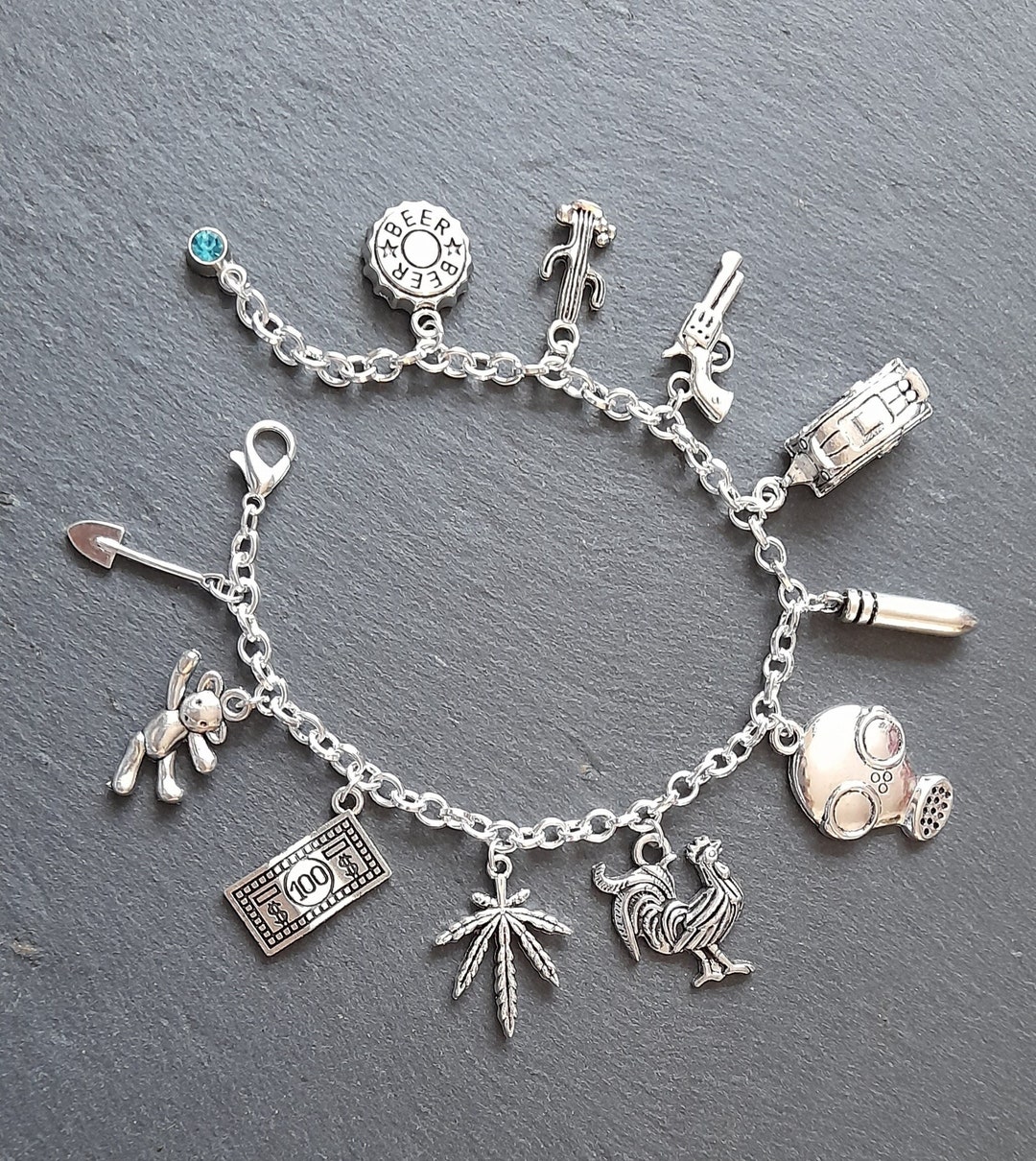Breaking Bad Themed Silver Plated Charm Bracelet Jesse Walt Los Pollos ...