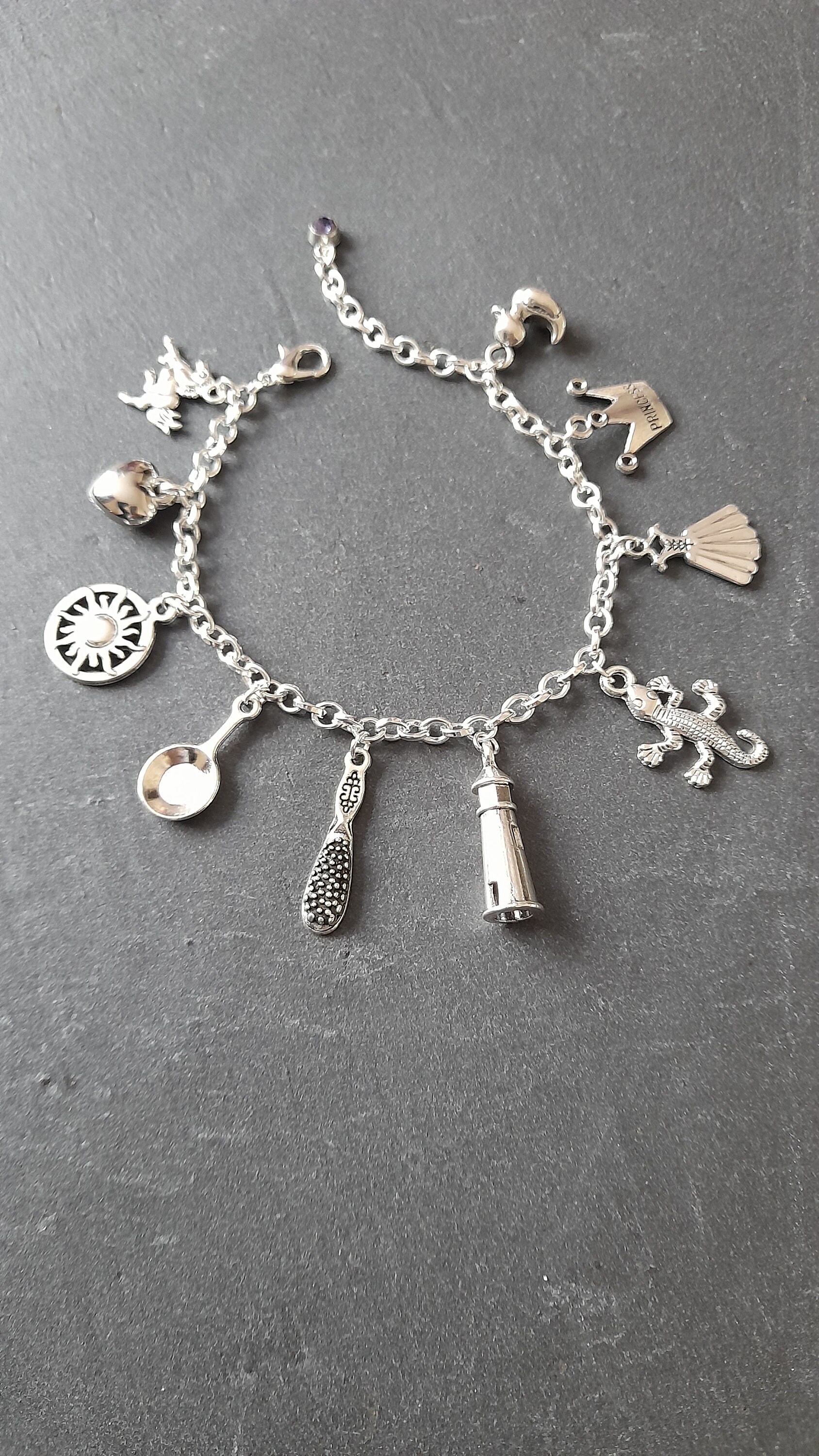 Disney's Tangled Themed Rapunzel Inspired Silver Plated Charm Bracelet ...