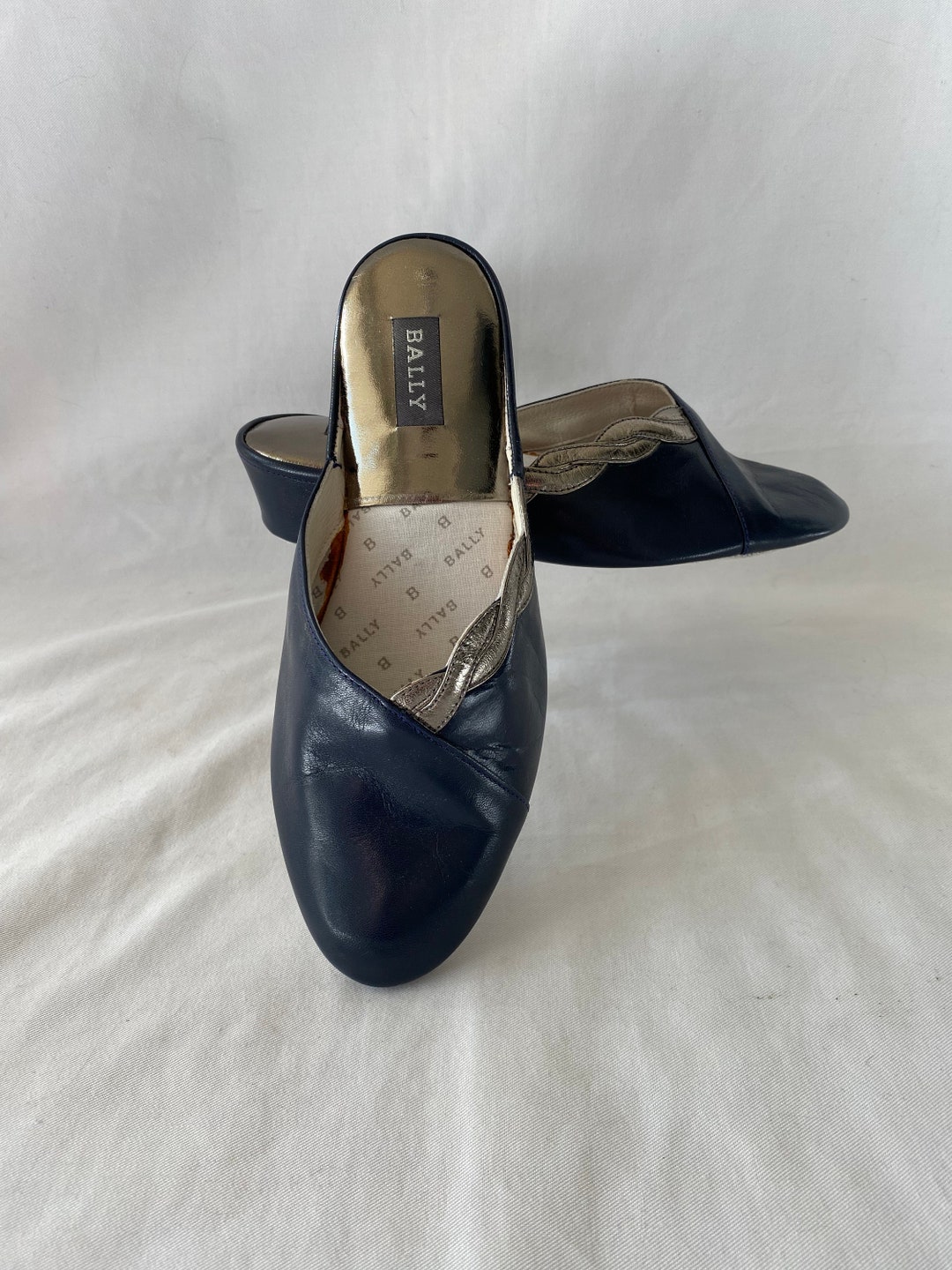Vintage Bally Navy and Pewter Leather Slippers Size 5, New in Box - Etsy