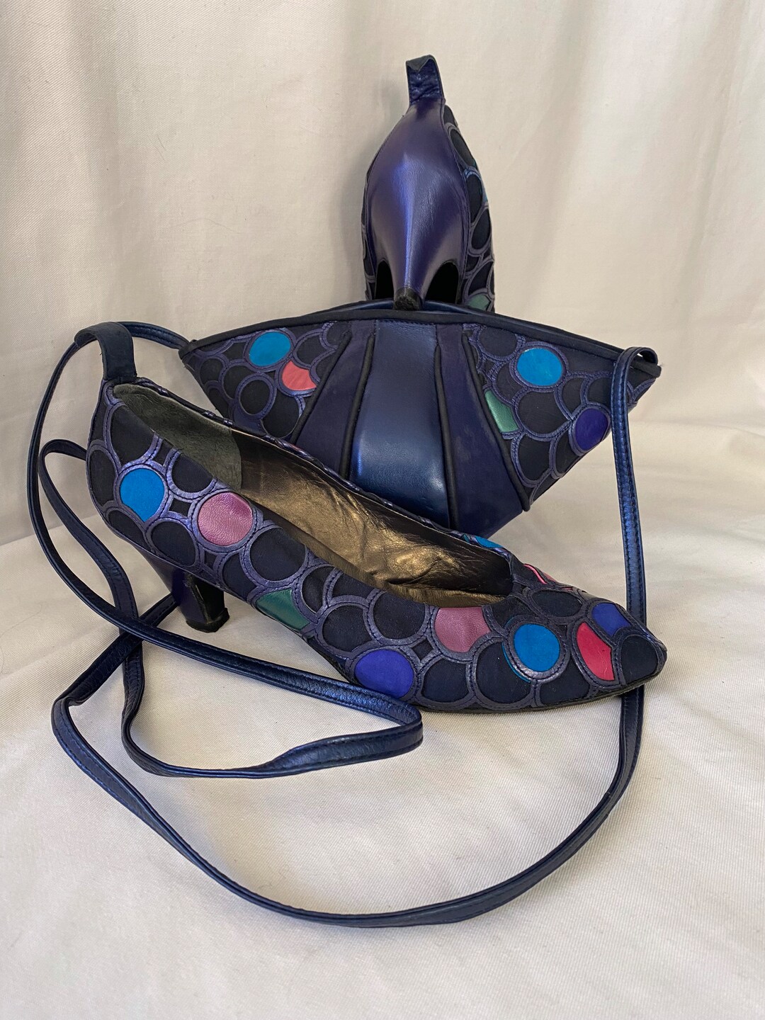 Keith Scarrott Vintage 80s Blue Purple Circle Pixie Pumps and Matching ...