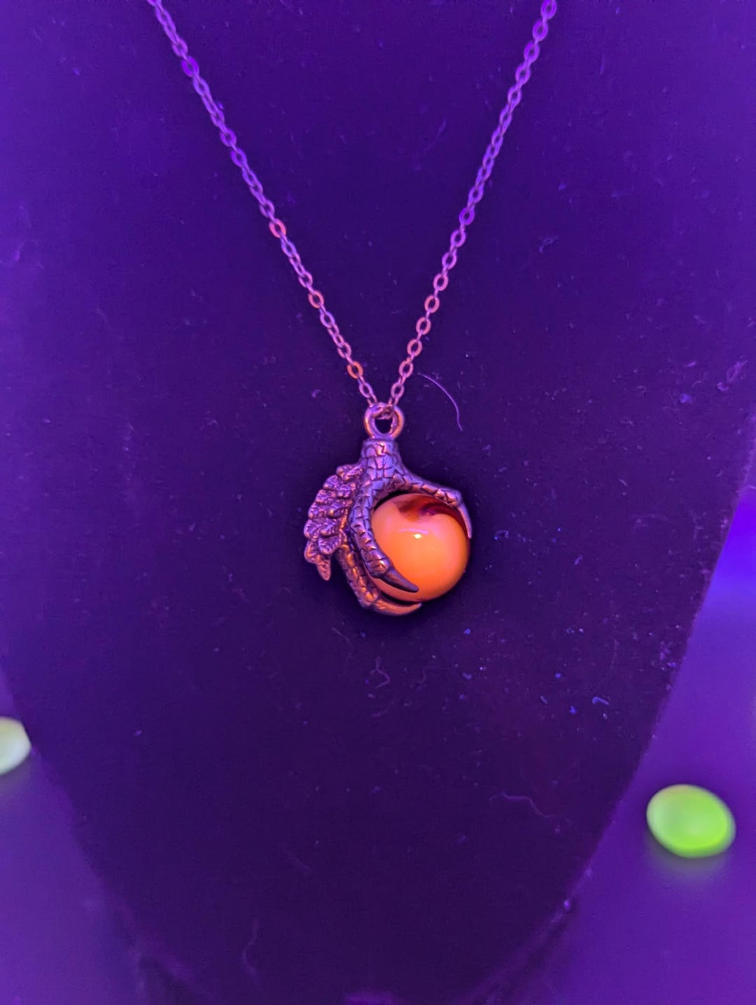 Cadmium Glass Claw Necklace With Antique Marble - Handmade - Vintage ...