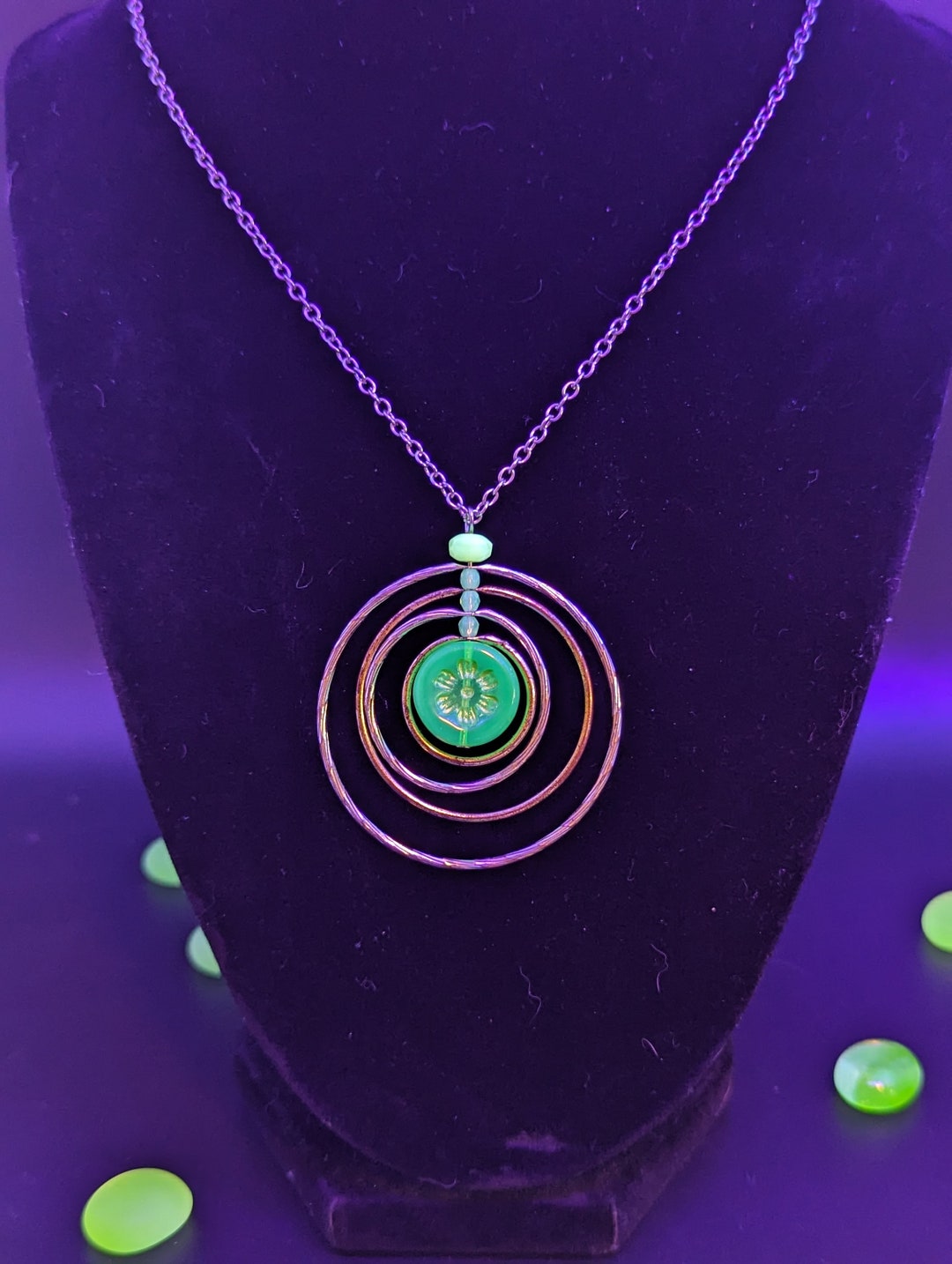 Uranium Glass Necklace - Repurposed - Handmade - Flower - Multi Hoop ...