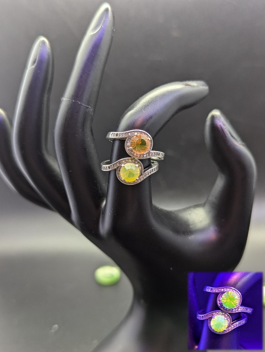 Uranium Glass Sterling Silver Ring: Adjustable Swirl Design, Rare ...