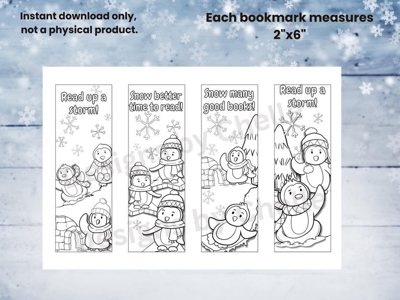Winter Bookmarks: Color Your Own Printable Bookmarks (PDF & PNG) - Etsy