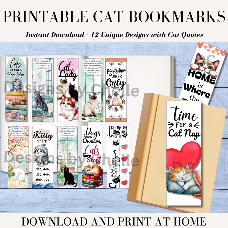 Cat Book Marks Sayings - Etsy