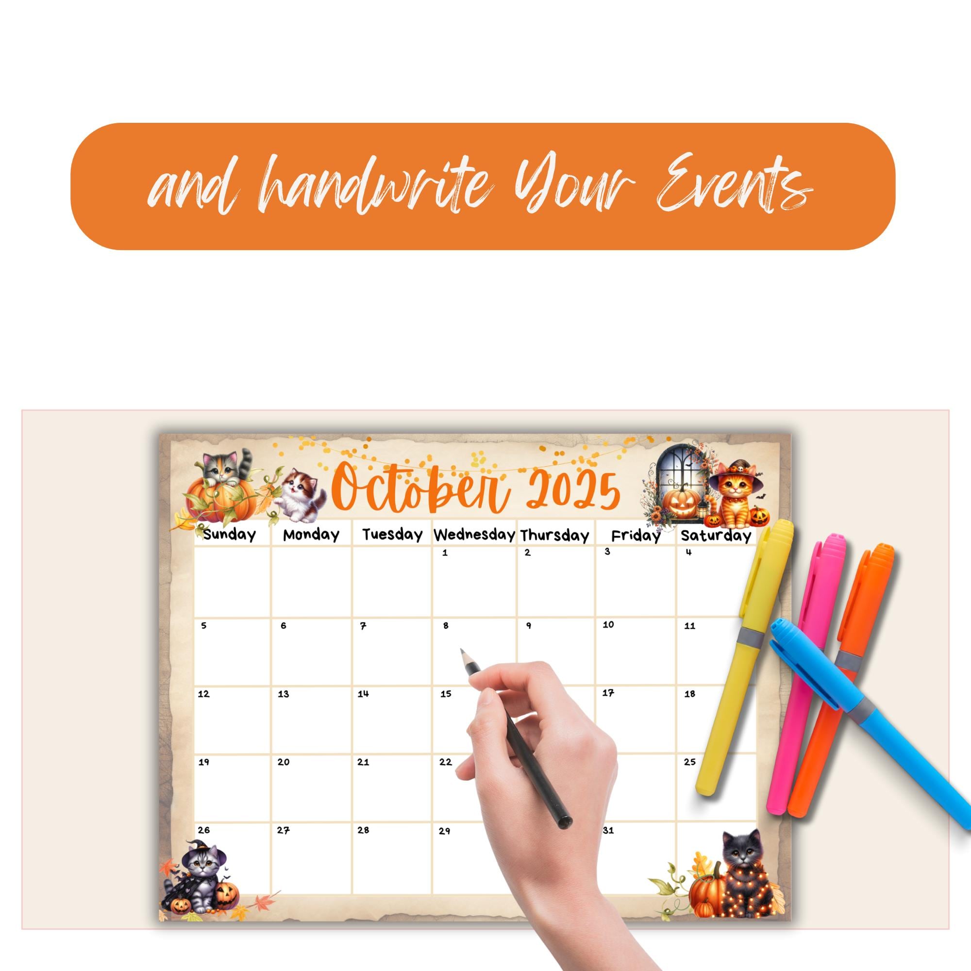 Editable October 2025 Cat Calendar Printable Planner: Editable Canva ...