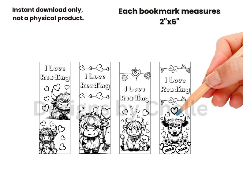 Highland Cow Bookmarks: Printable Coloring Page Set of 4 (PDF/PNG ...