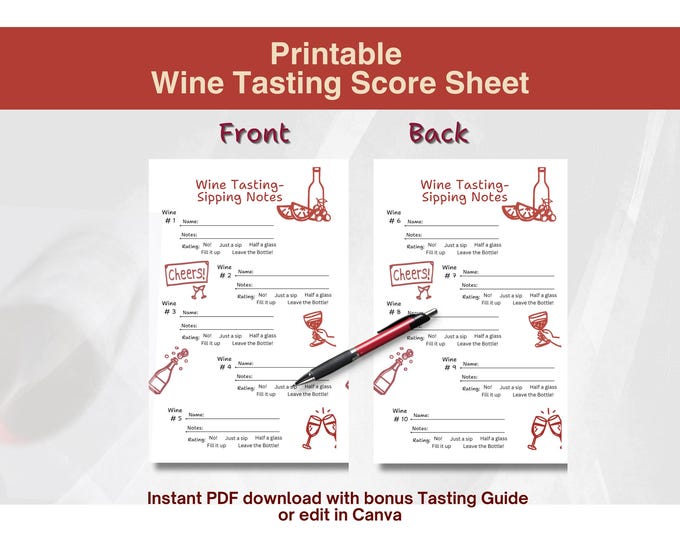 Editable and Customisable Wine Tasting Scorecard: Printable Note Sheet ...