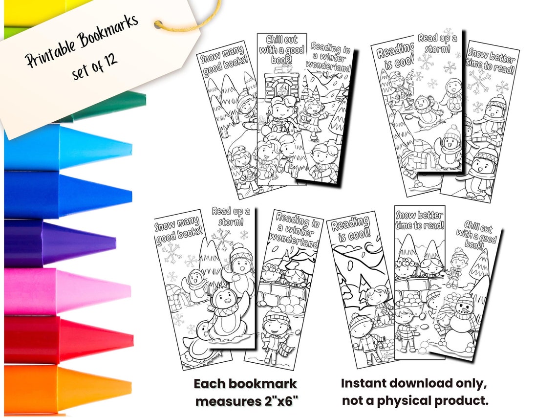 Winter Bookmarks: Color Your Own Printable Bookmarks (PDF & PNG) - Etsy