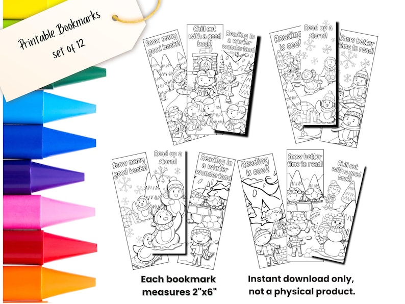 Winter Bookmarks: Color Your Own Printable Bookmarks (PDF & PNG) - Etsy