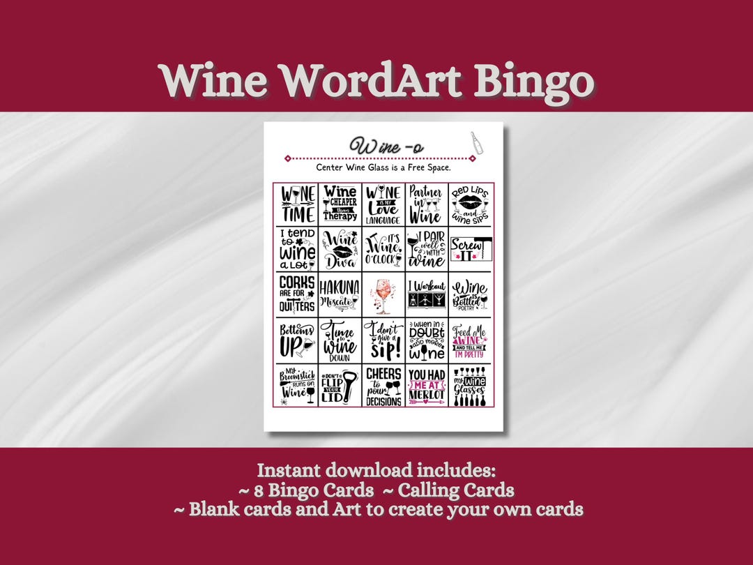 Wine Bingo Game Printable: Wine Tasting Party Activity (instant ...