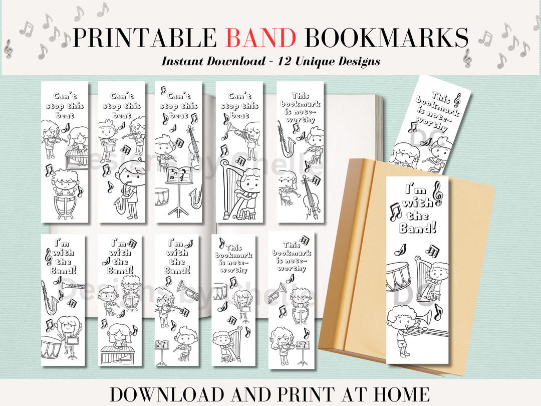 Color Your Own Band Bookmarks: Music Classroom Activity (PDF Printable ...