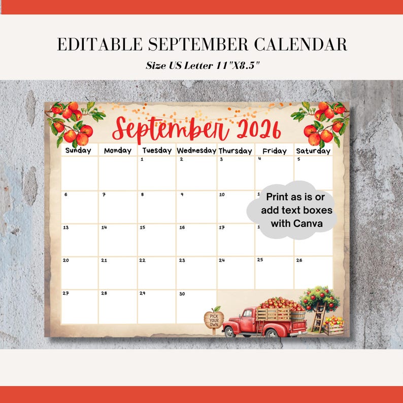 Editable September 2026 Calendar: Printable Fall Planner (PDF Download ...