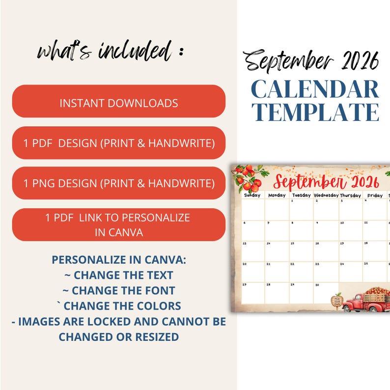 Editable September 2026 Calendar: Printable Fall Planner (PDF Download ...