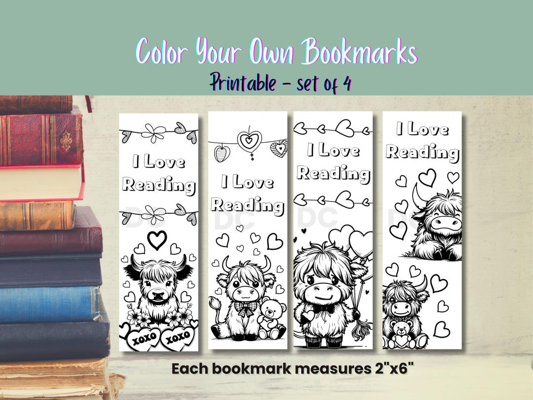 Highland Cow Bookmarks: Printable Coloring Page Set of 4 (PDF/PNG ...