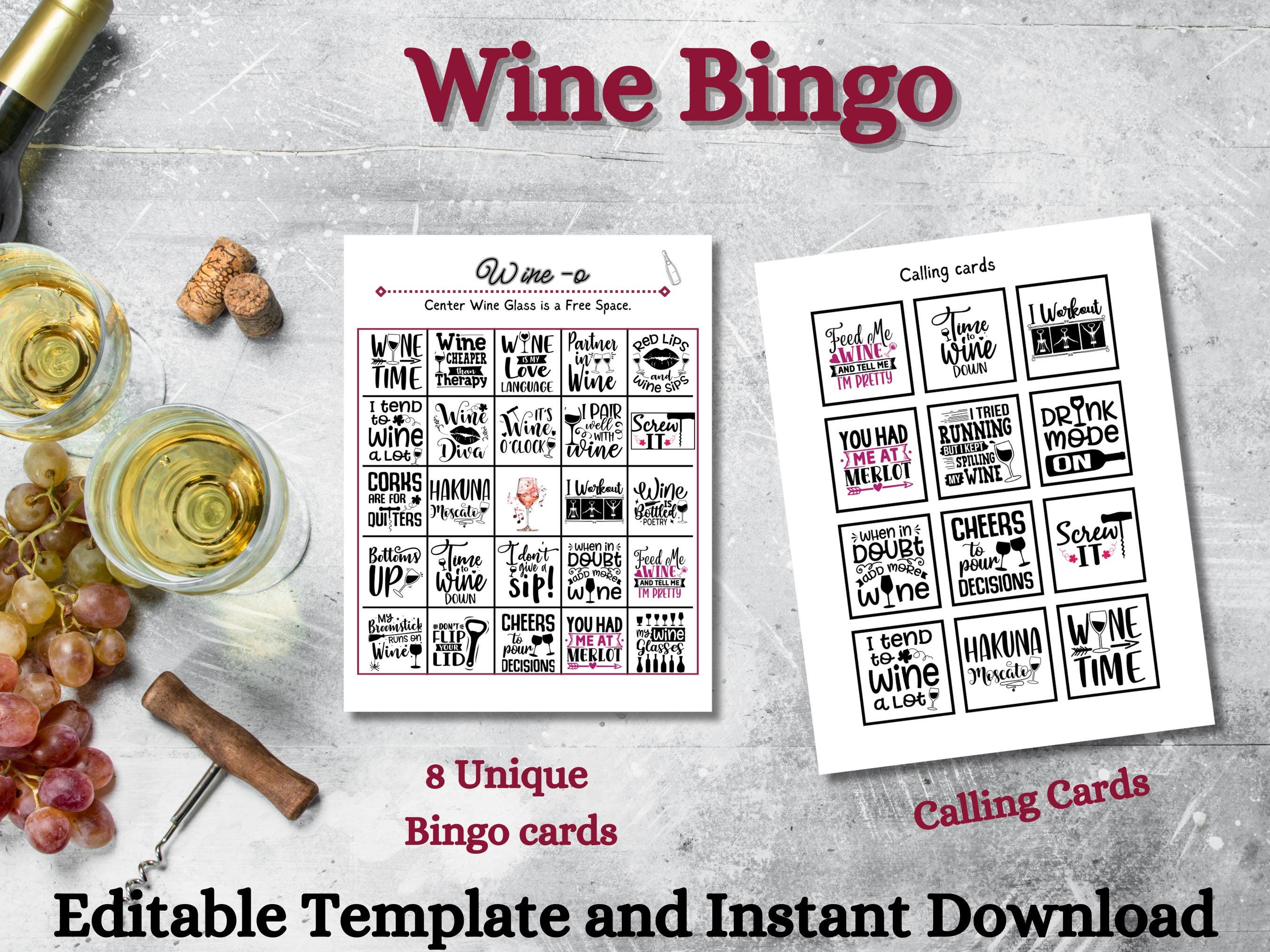 Wine Bingo Game Printable: Wine Tasting Party Activity (instant ...