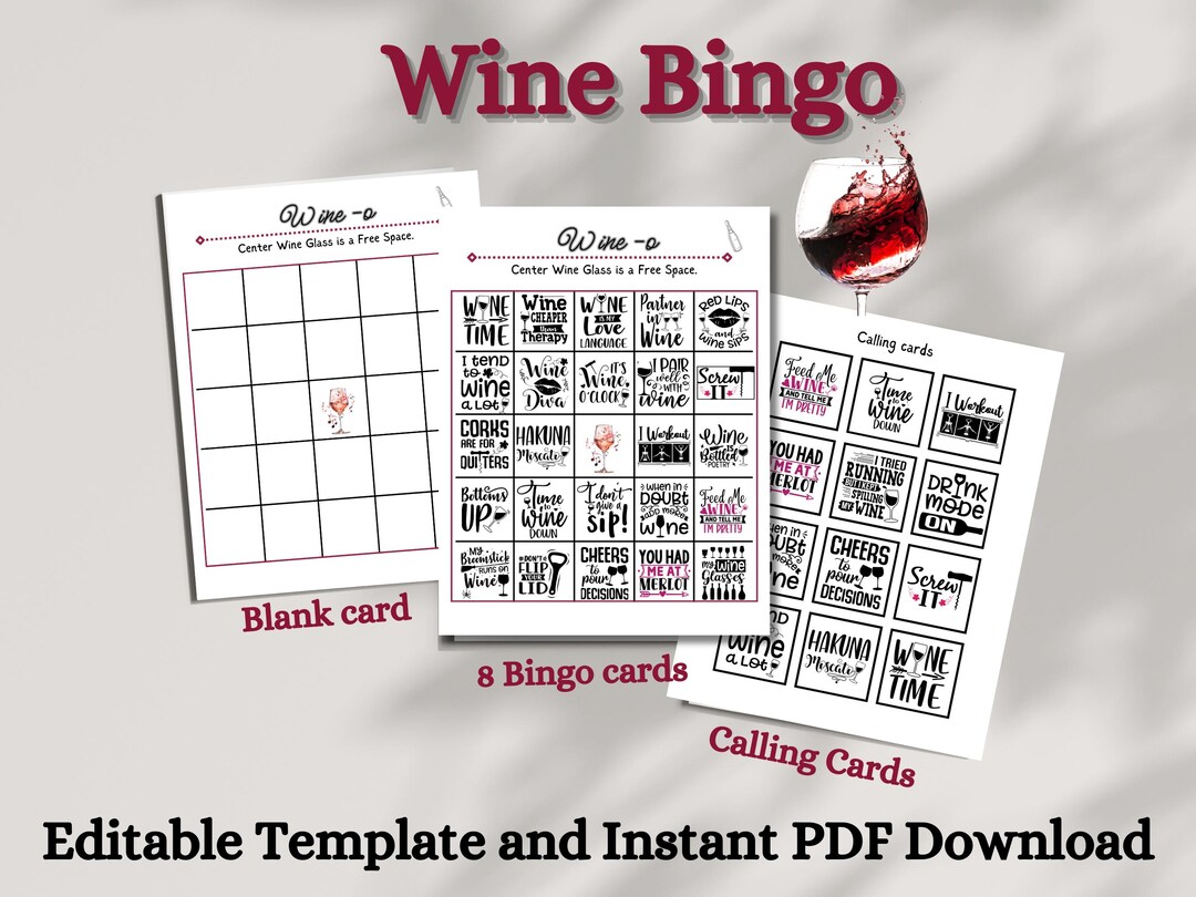 Wine Bingo Instant Download, Wine Tasting Party Bingo, Printable Wine ...