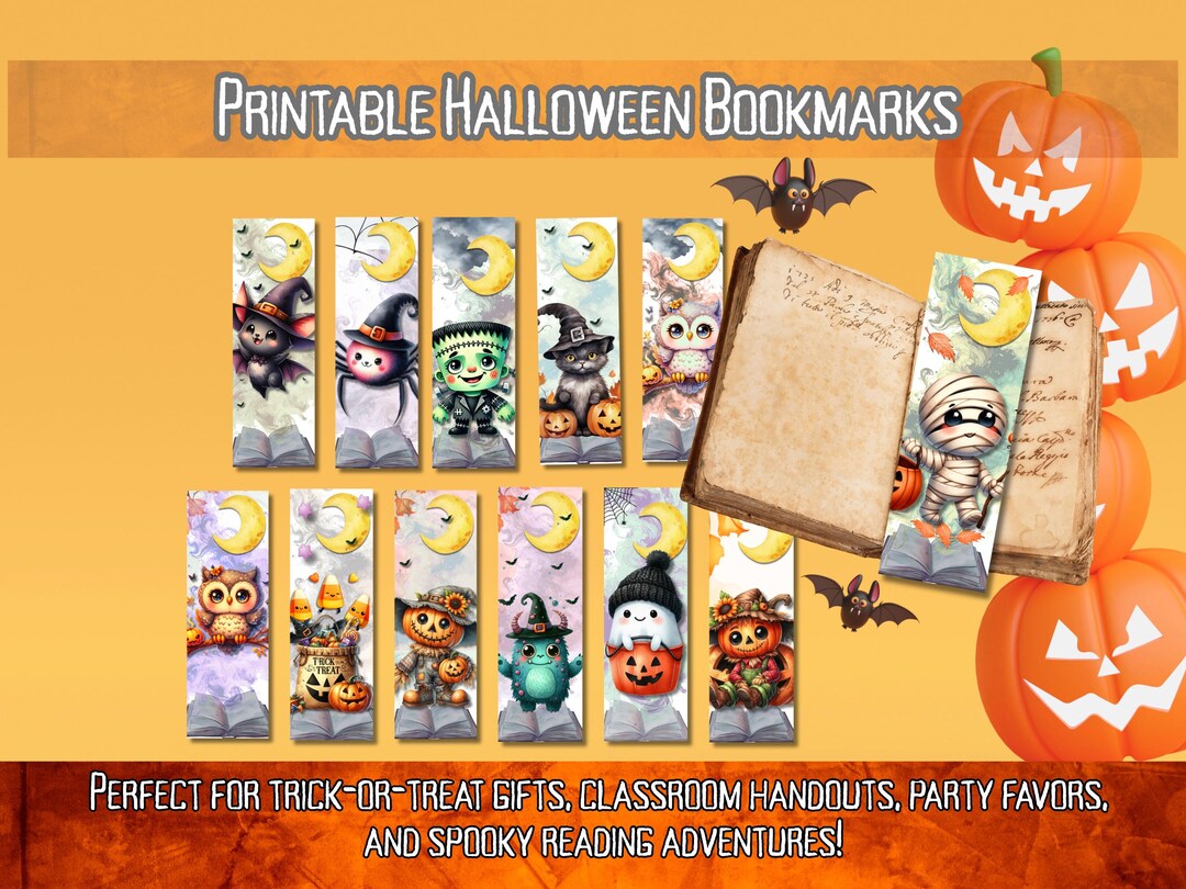 Printable Halloween Bookmarks for Kids: Spooky Party Favors (PDF & PNG ...