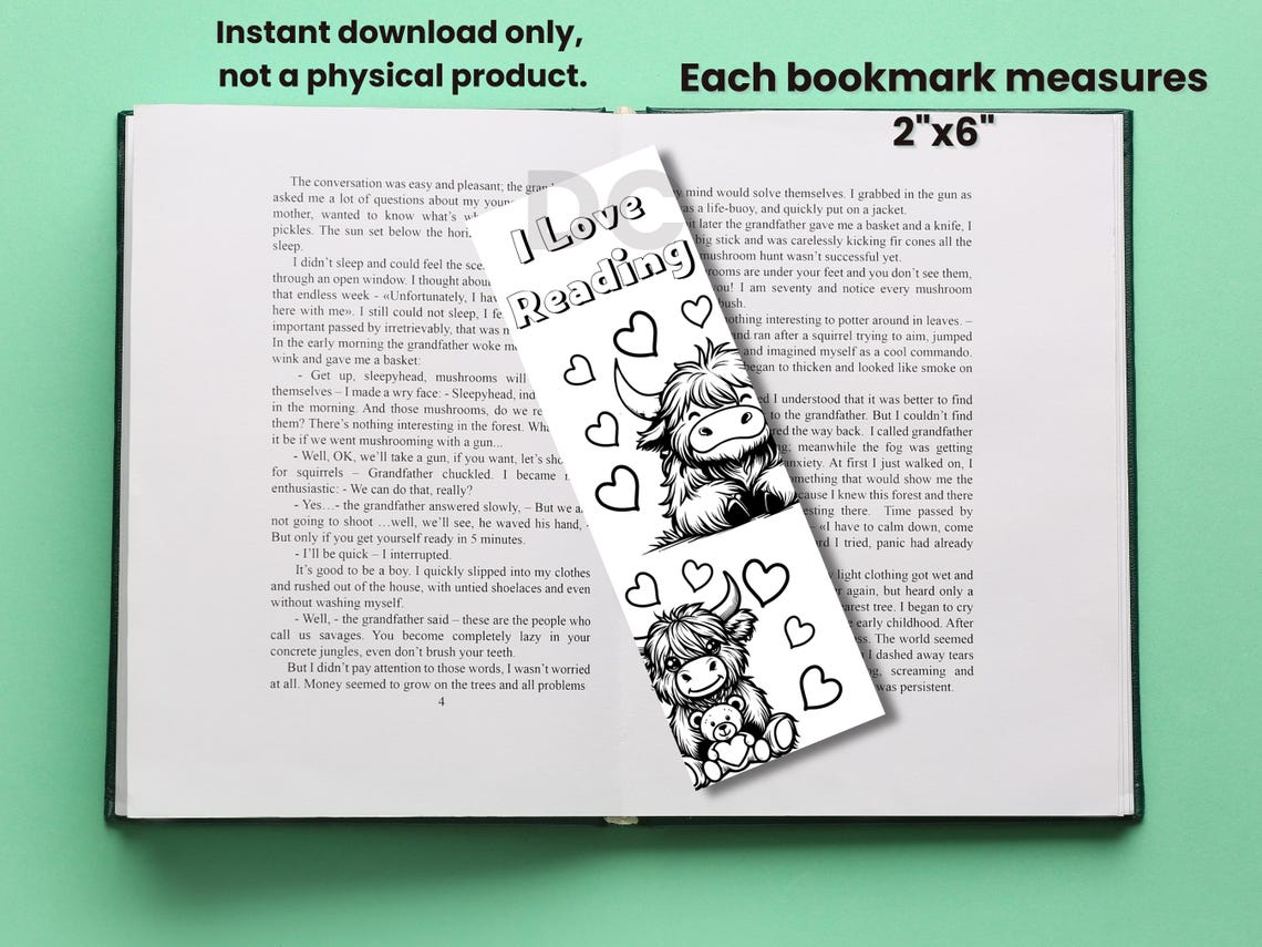 Highland Cow Bookmarks: Printable Coloring Page Set of 4 (PDF/PNG ...