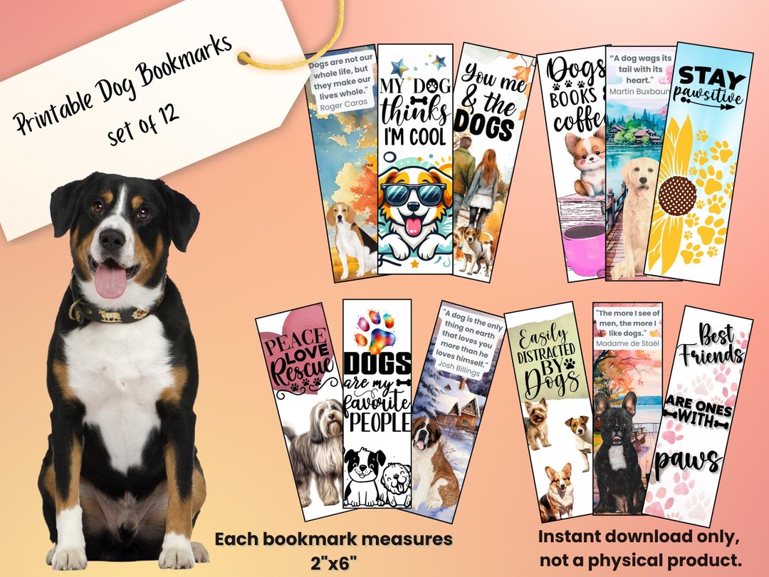 Cute Dog Bookmarks Printable Set, Dog Quotes Instant Download, Dog ...
