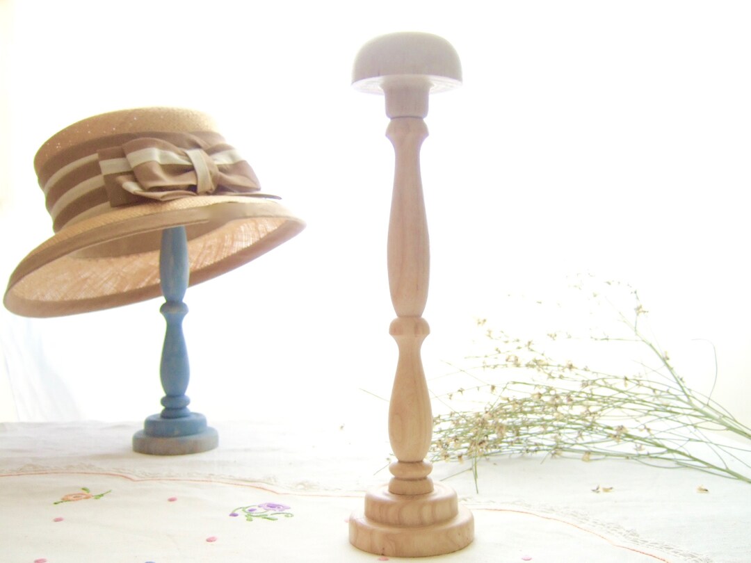 Hand Turned Wood Hat Stand: Retro French Millinery Display, Rustic ...